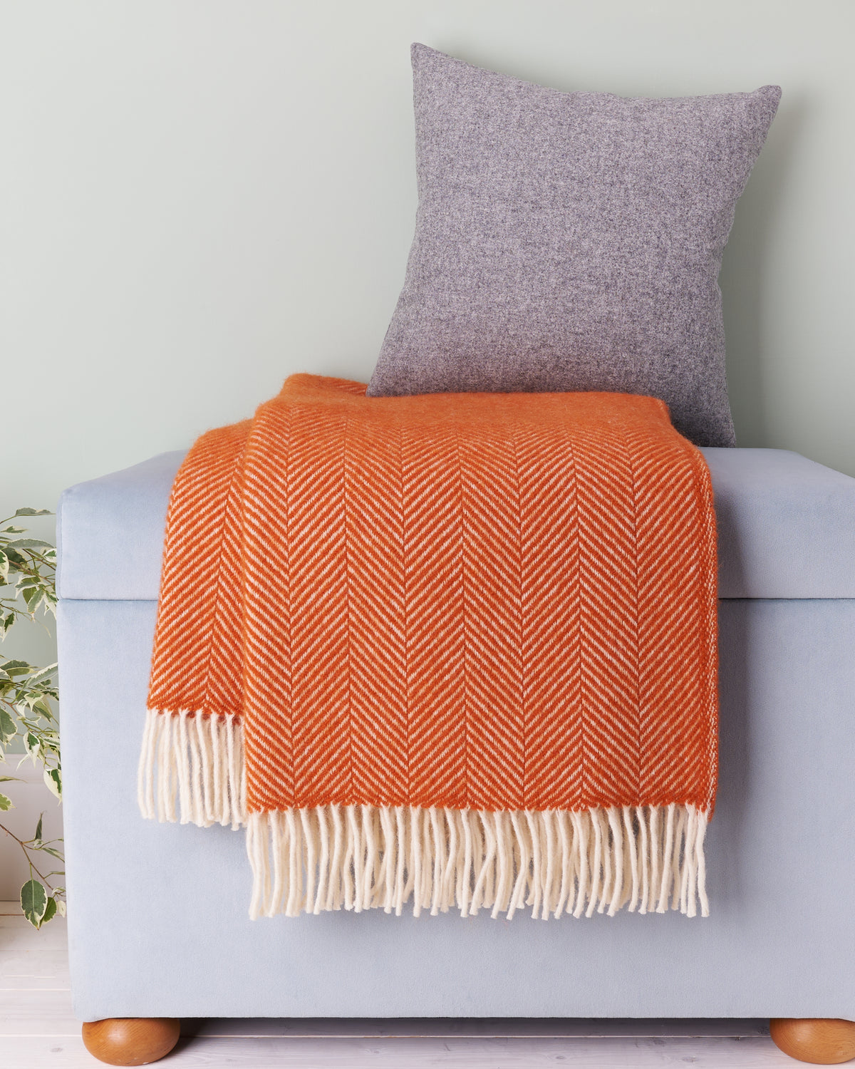 Tweedmill Cinnamon Orange Herringbone Wool Blanket Throw