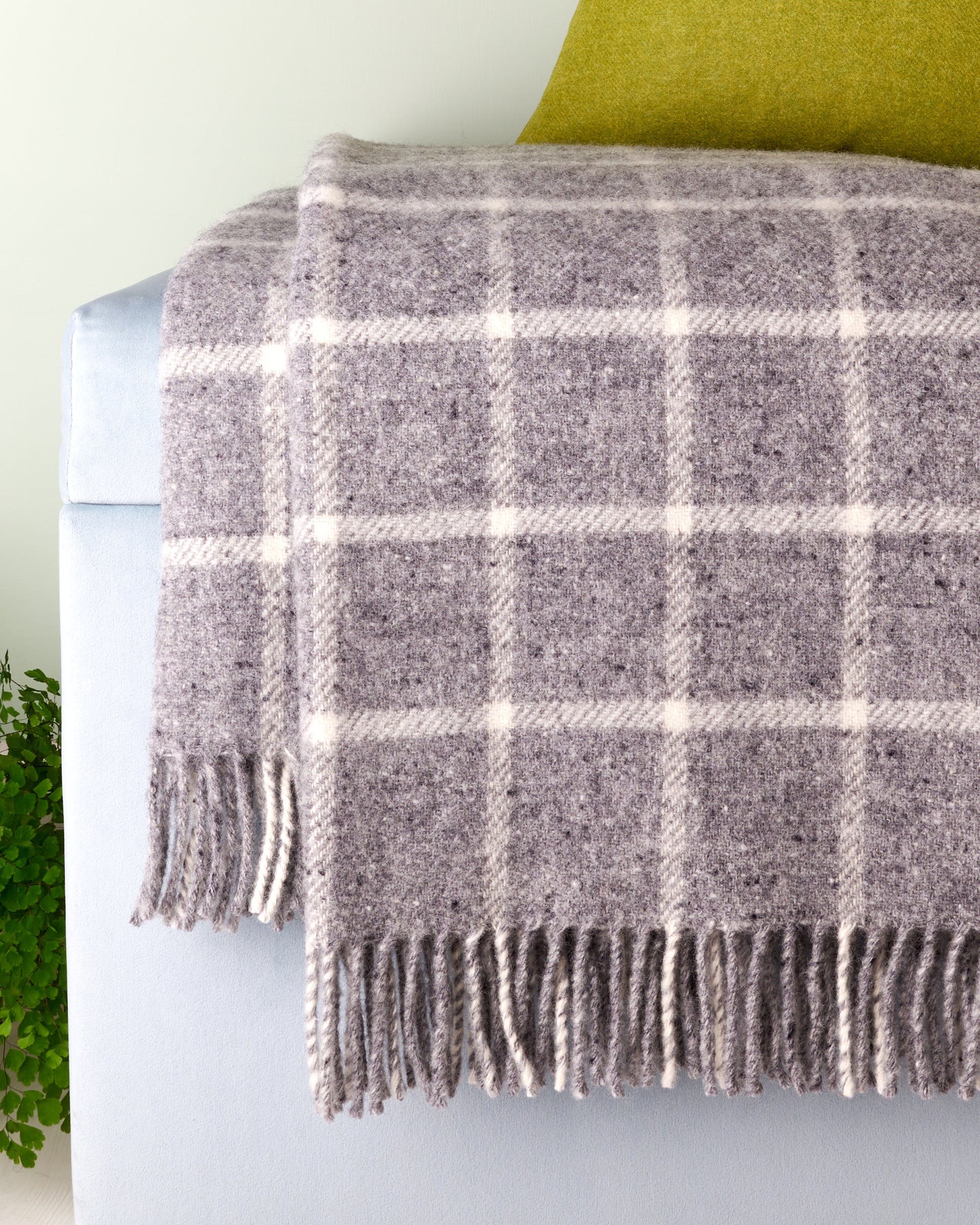Tweedmill Chequered Check Grey Wool Blanket Throw