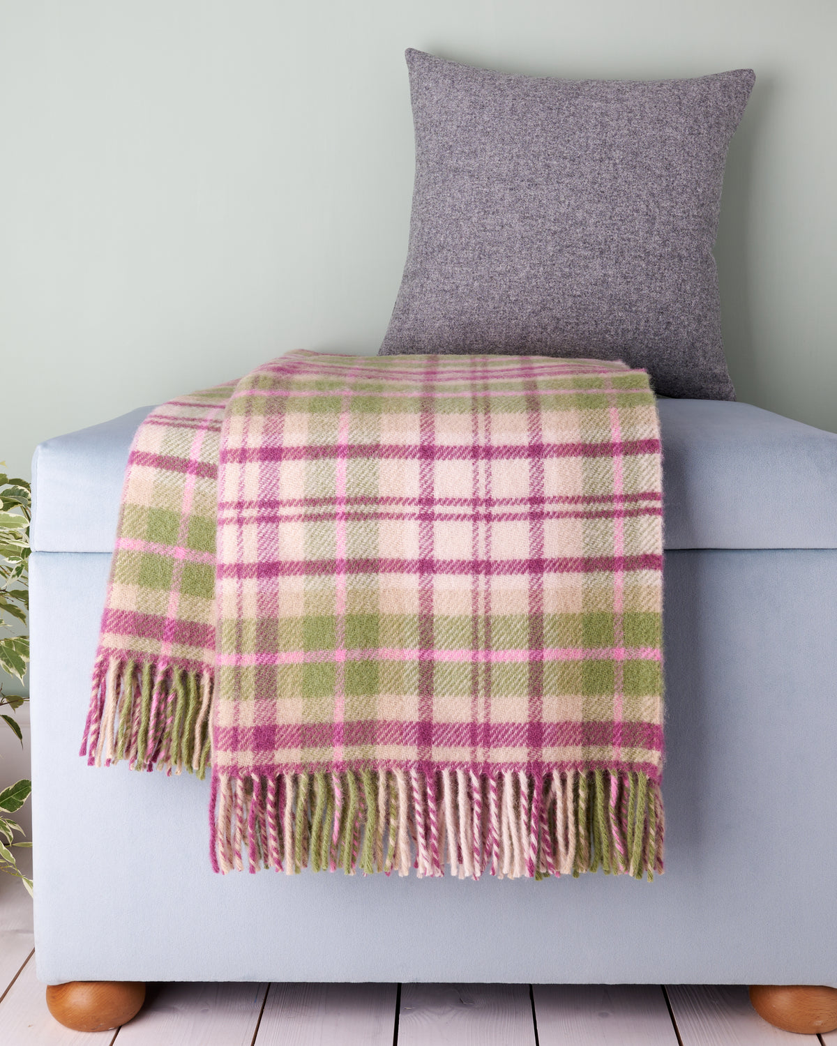 Tweedmill Cottage Pink Check Wool Blanket Throw